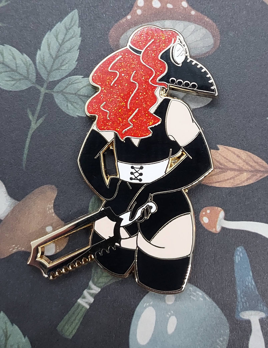 Sexy Plague Doctor Enamel Pins – Open, Dead Inside